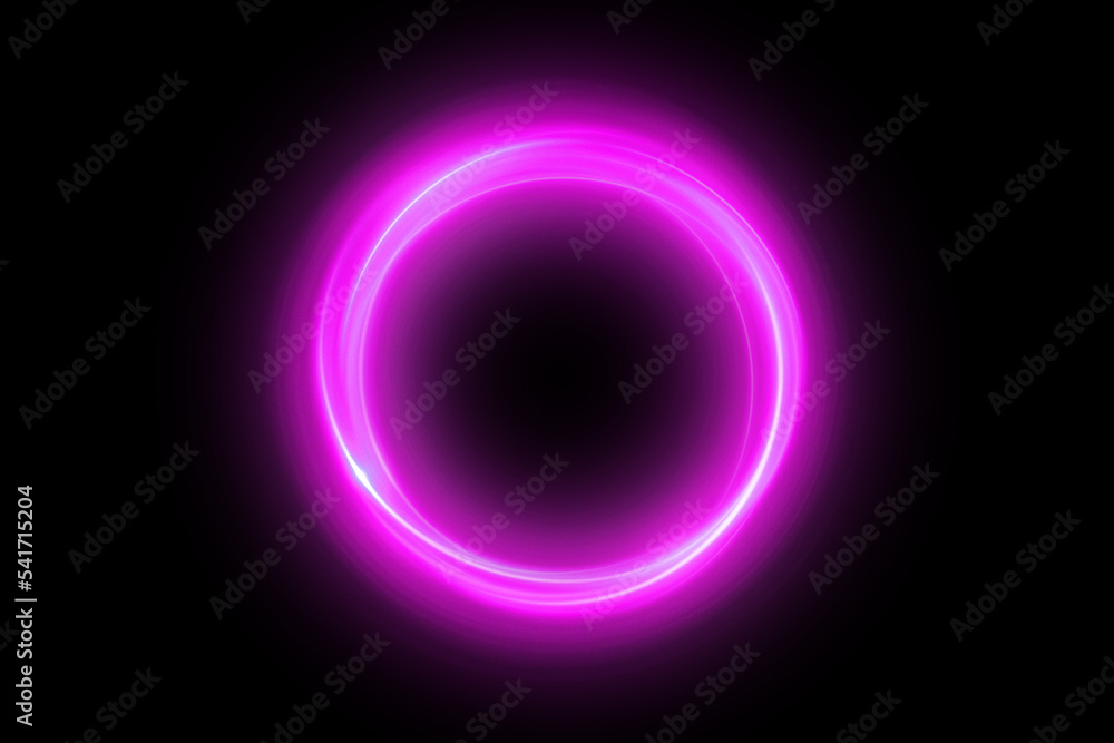 Circle light effect. Neon glowing circle with light rays. Frame ...