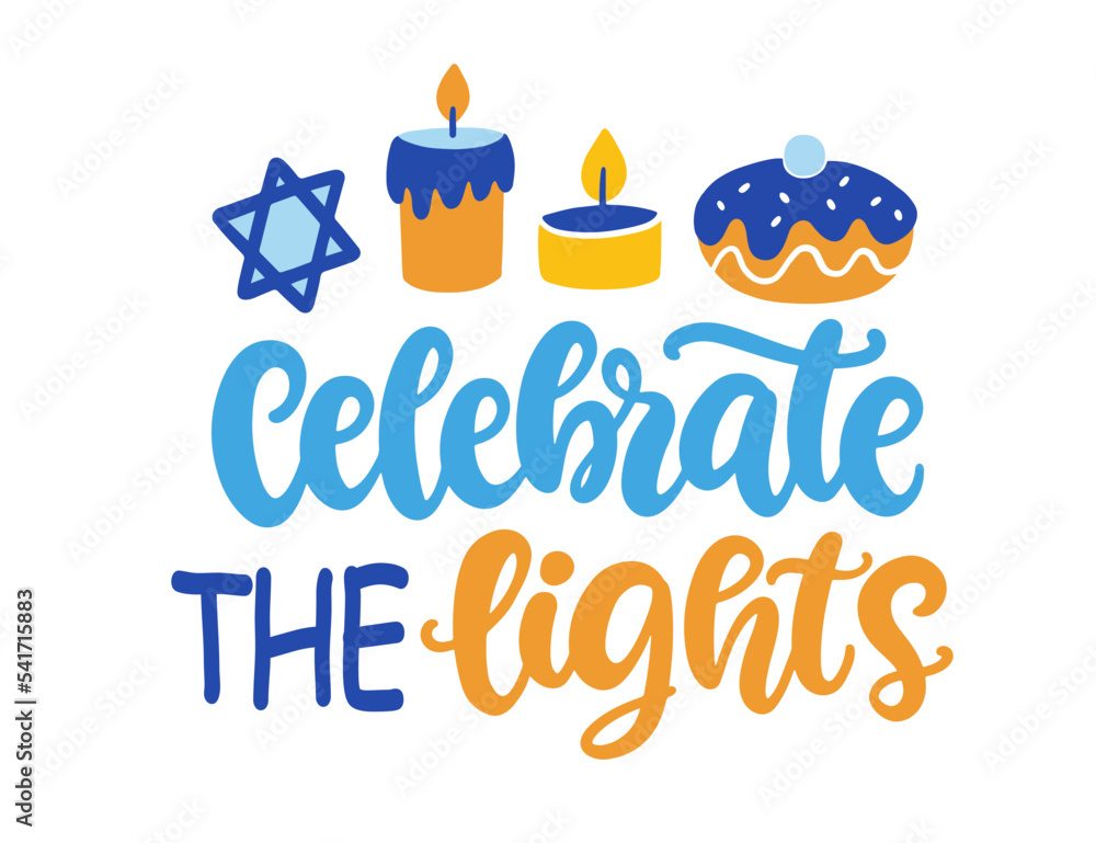 Celebrate the lights. Hanukkah banner template design Stock Vector ...