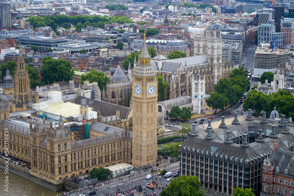 Aerial view of Westminster Palace, Westminster Abbey, Westminster ...