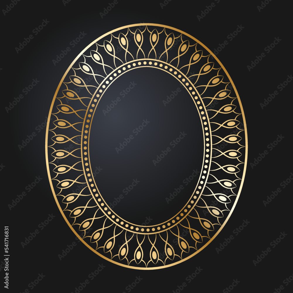 Beautiful oval golden frame. Festive design. Gold border. Round frames ...