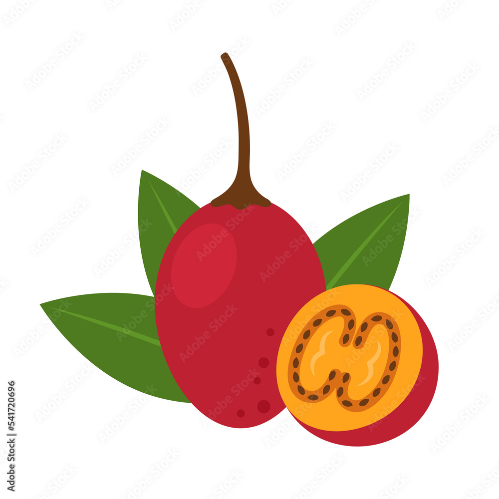 Tamarillo whole fruit and half isolated on white background. Solanum ...