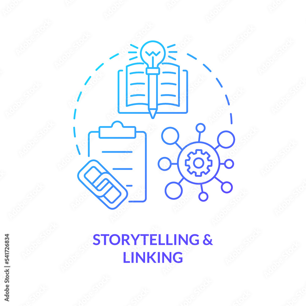 Storytelling, linking technique blue gradient concept icon. Visual ...
