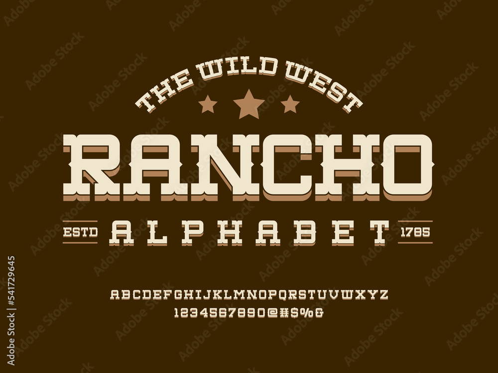 Vintage wild west western alphabet design with uppercase, numbers and ...