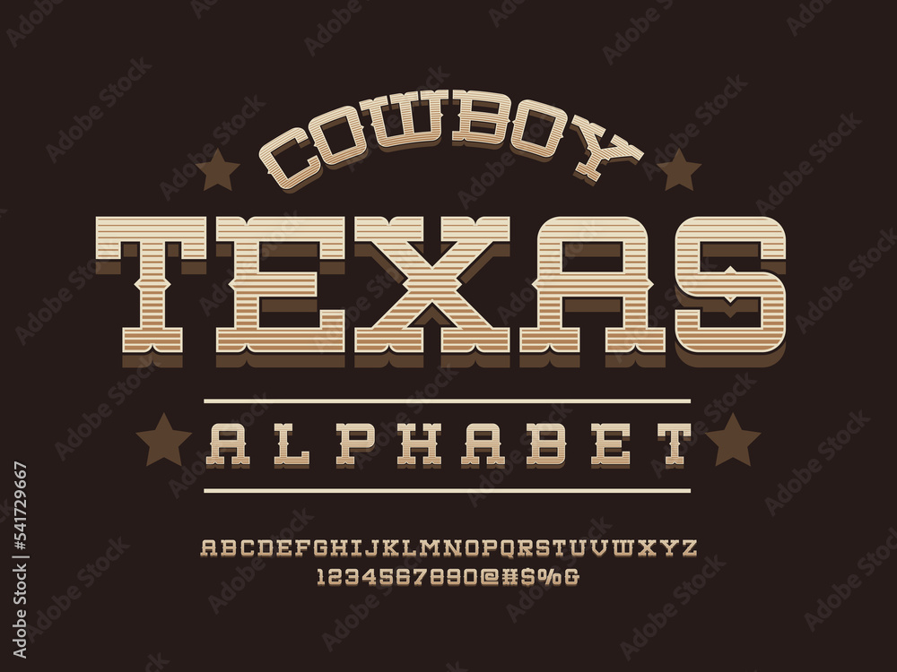 Vintage wild west western alphabet design with uppercase, numbers and ...