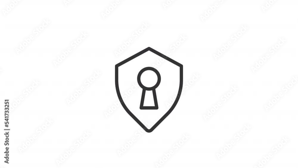 Animated keyhole shield linear icon. Secured access. Protecting ...