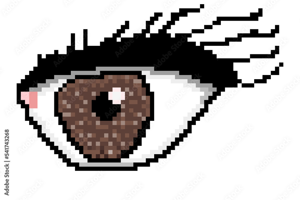 Isolated pixel art, 8 bit blocks: a big giant female eye, with ...