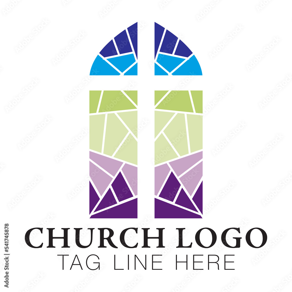 Church logo with stained glass window. Church icon with mosaic tiled ...