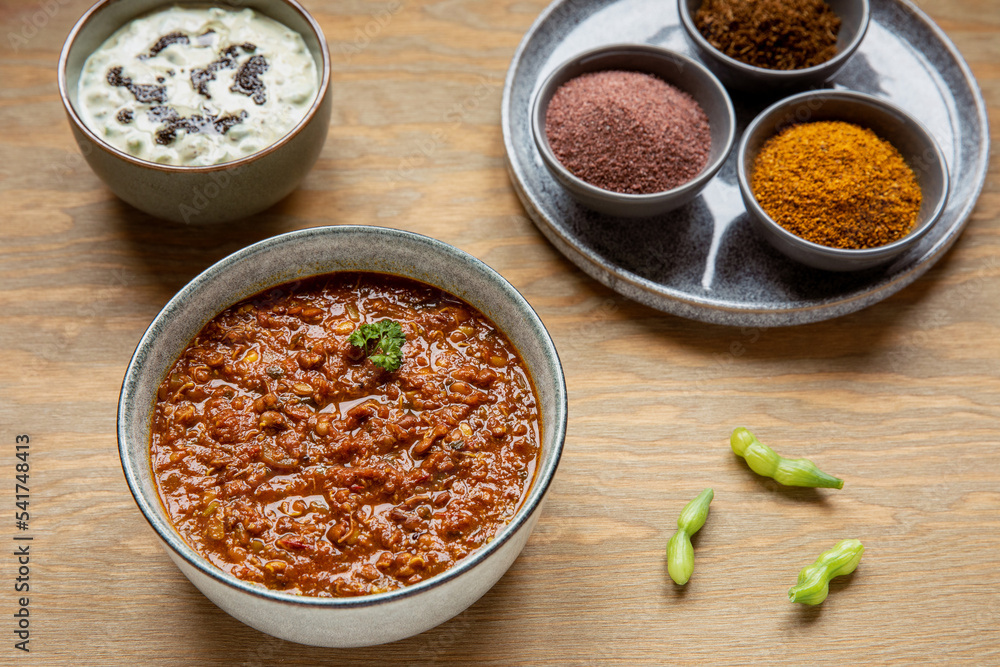 Sprouted Horse Gram Kurma (Korma) and Mogri Raita tempered with black ...