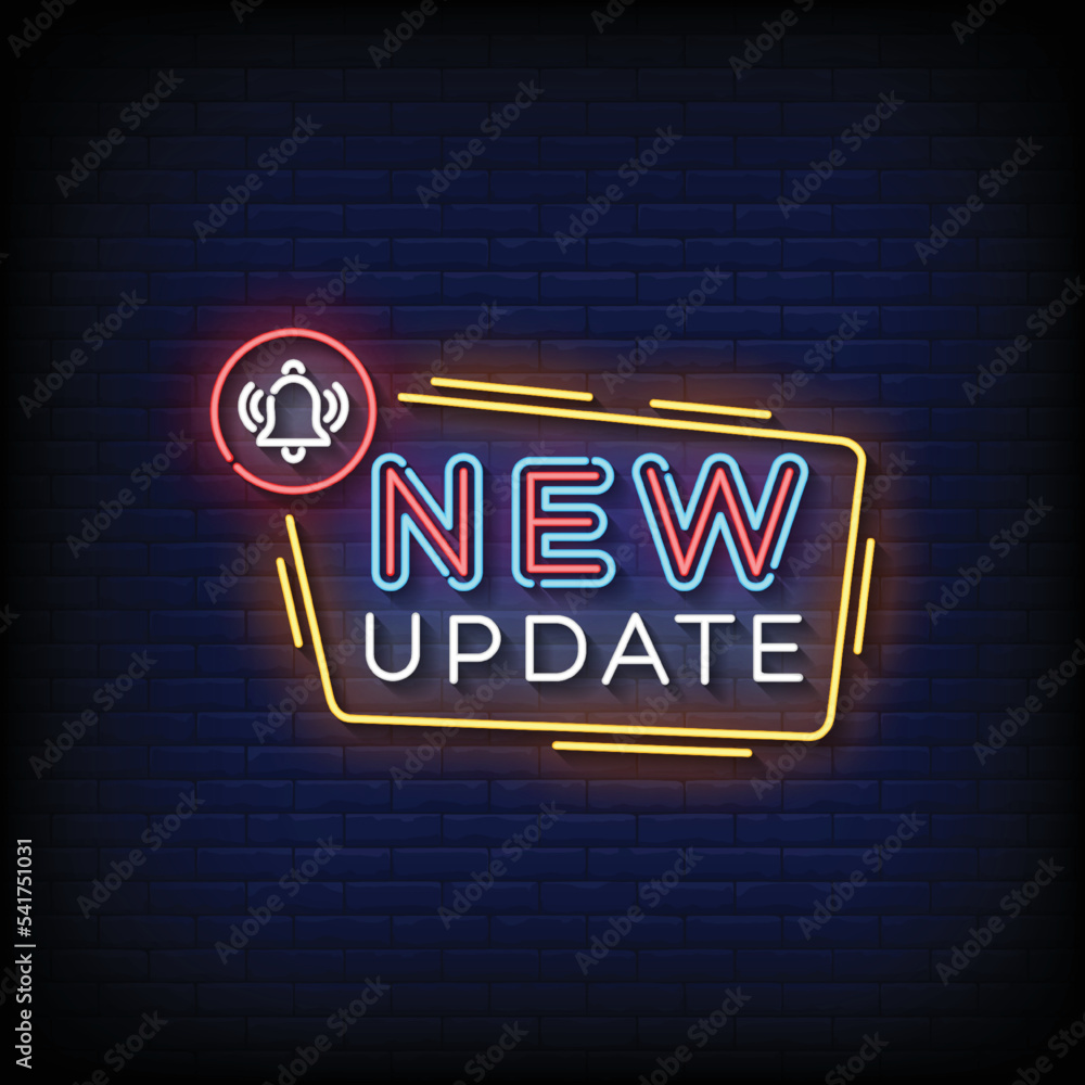 Neon Sign new update with brick wall background vector Stock Vector ...
