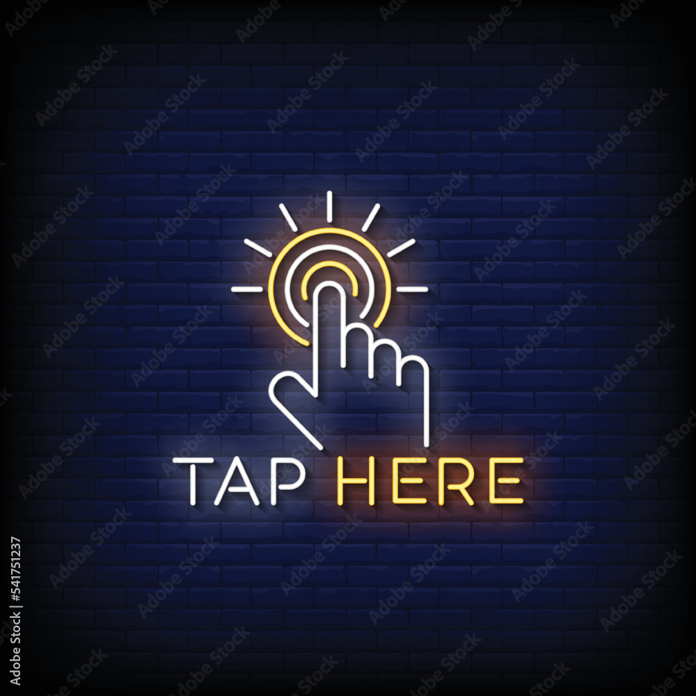 Neon Sign tap here with brick wall background vector Stock Vector ...