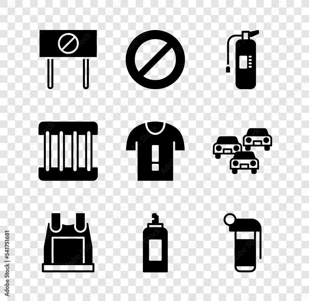 Set Protest, Ban, Fire extinguisher, Bulletproof vest, Paint spray can ...
