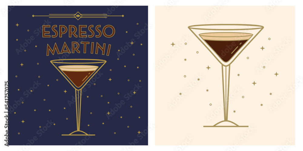 Espresso martini - cocktail art deco illustration Stock Vector | Adobe ...