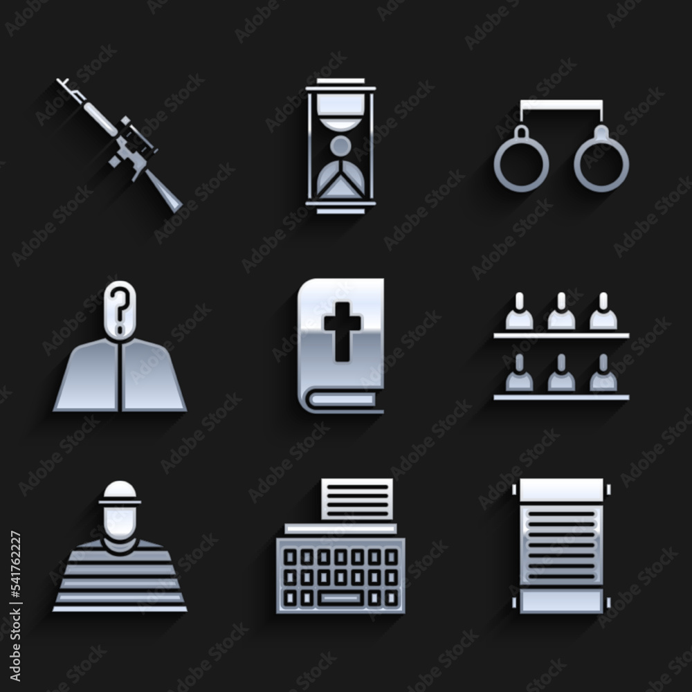 Set Holy bible book, Retro typewriter, Decree, paper, parchment, scroll ...