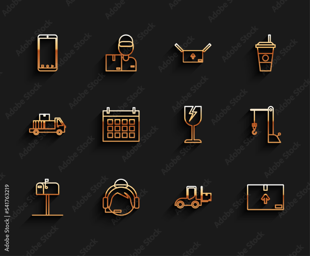 Set line Open mail box, Support operator in touch, Mobile phone with app delivery tracking ...