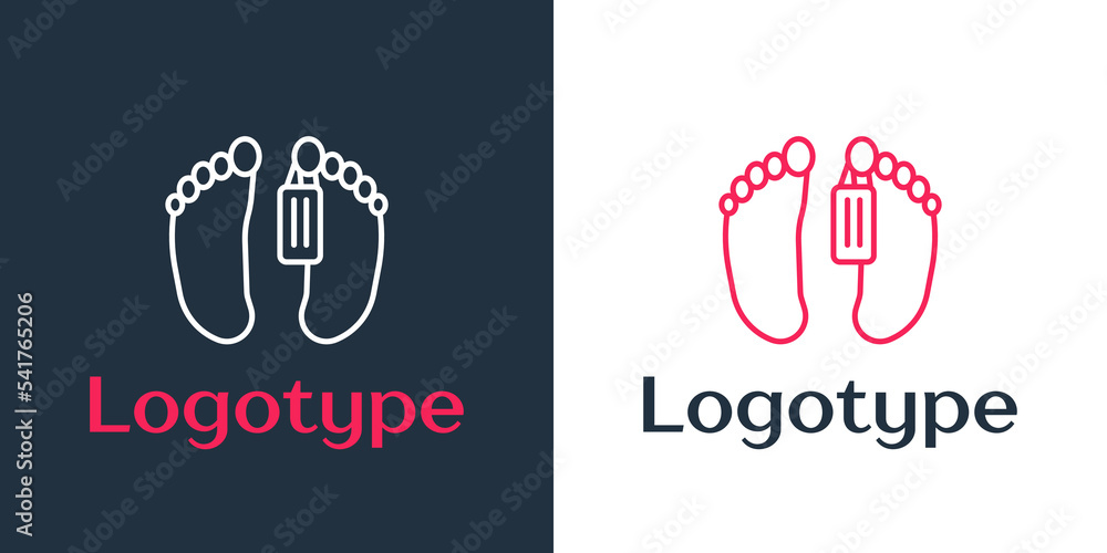 Logotype line Dead body with an identity tag attached in the feet in a ...