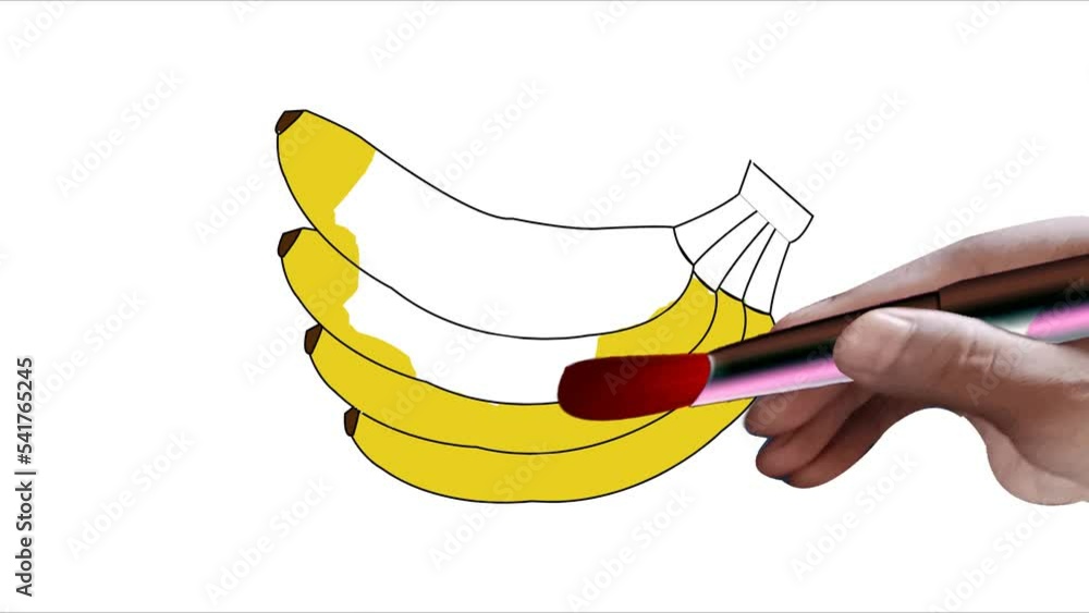Draw Banana fill color in sketch animation 4K. kid learning project ...
