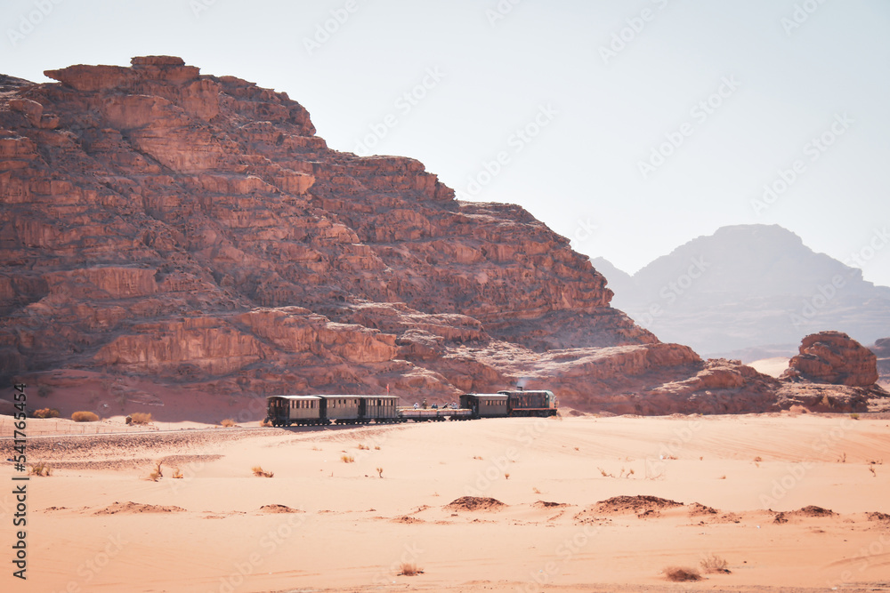 Vintage train in desert. Tourist adventure ride experience Hijaz ...