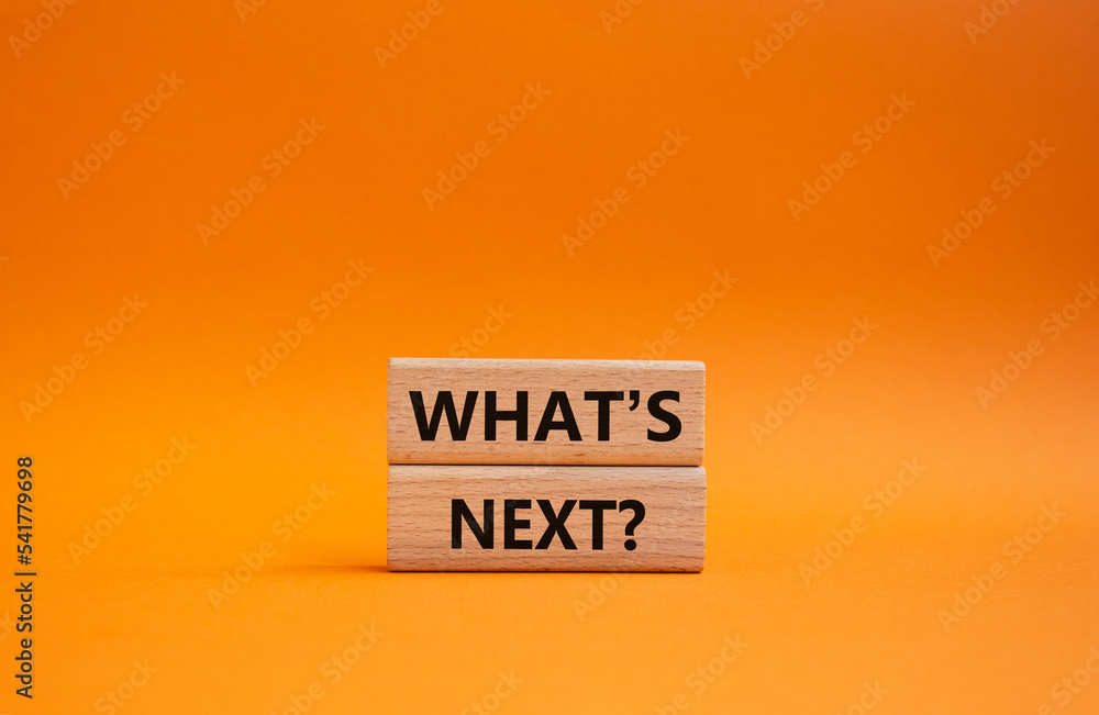 What is next symbol. Concept word What is next on wooden blocks ...