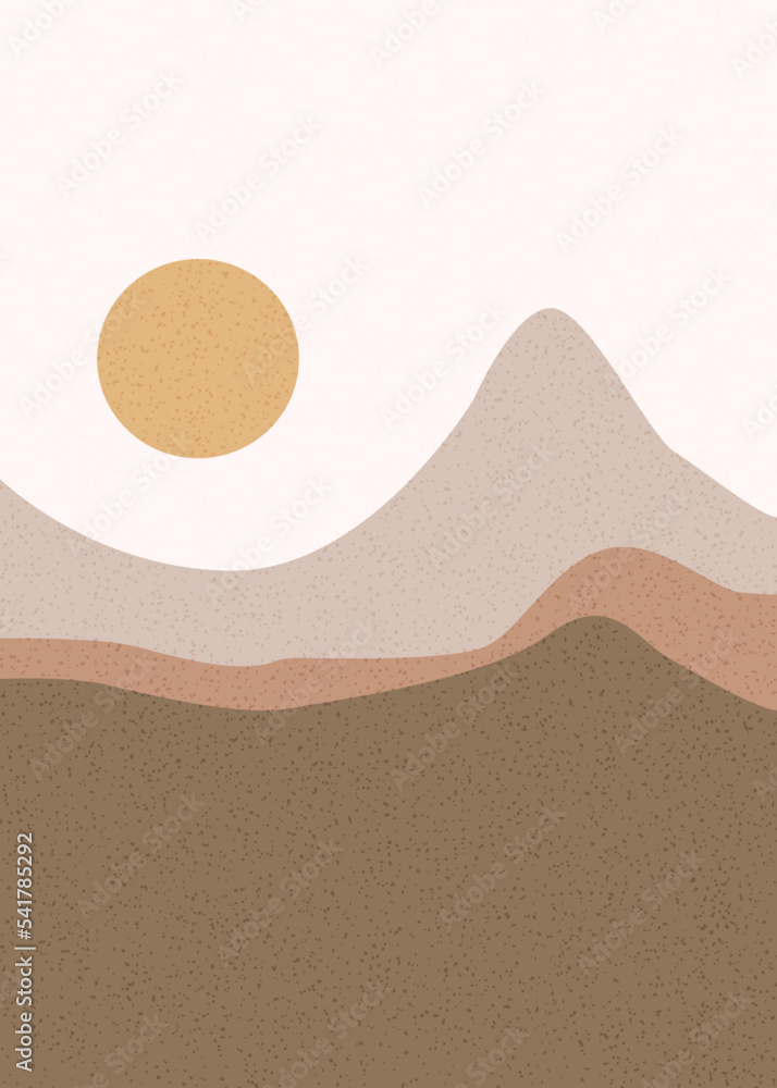 Abstract contemporary landscape poster. Sun, sea, mountains. Stock ...