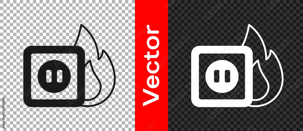 Black Electric wiring of socket in fire icon isolated on transparent ...