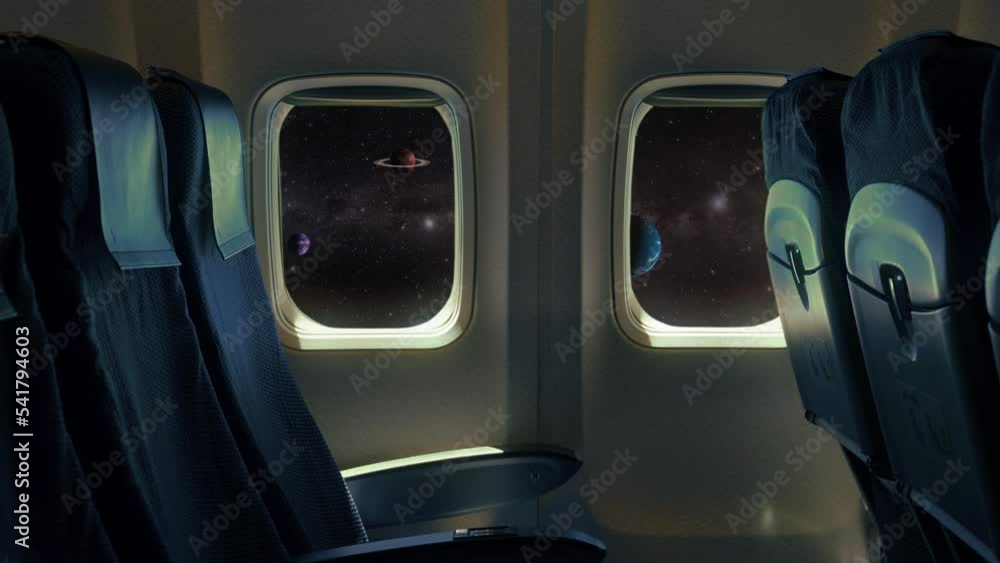 Vídeo do Stock: Aircraft Flying Space Planets Window Interior View ...