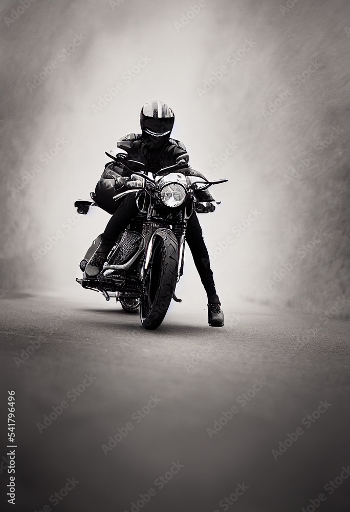 Black and white images of a rider and his sport motorcycle. Image ...