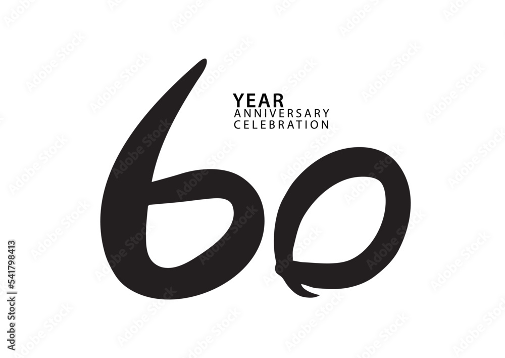 60 year anniversary celebration black color logotype vector, 60 number ...