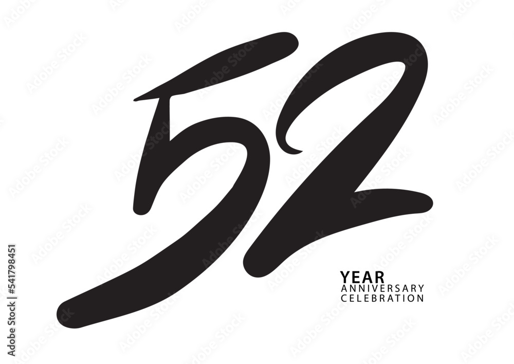 52 year anniversary celebration black color logotype vector, 52 number ...