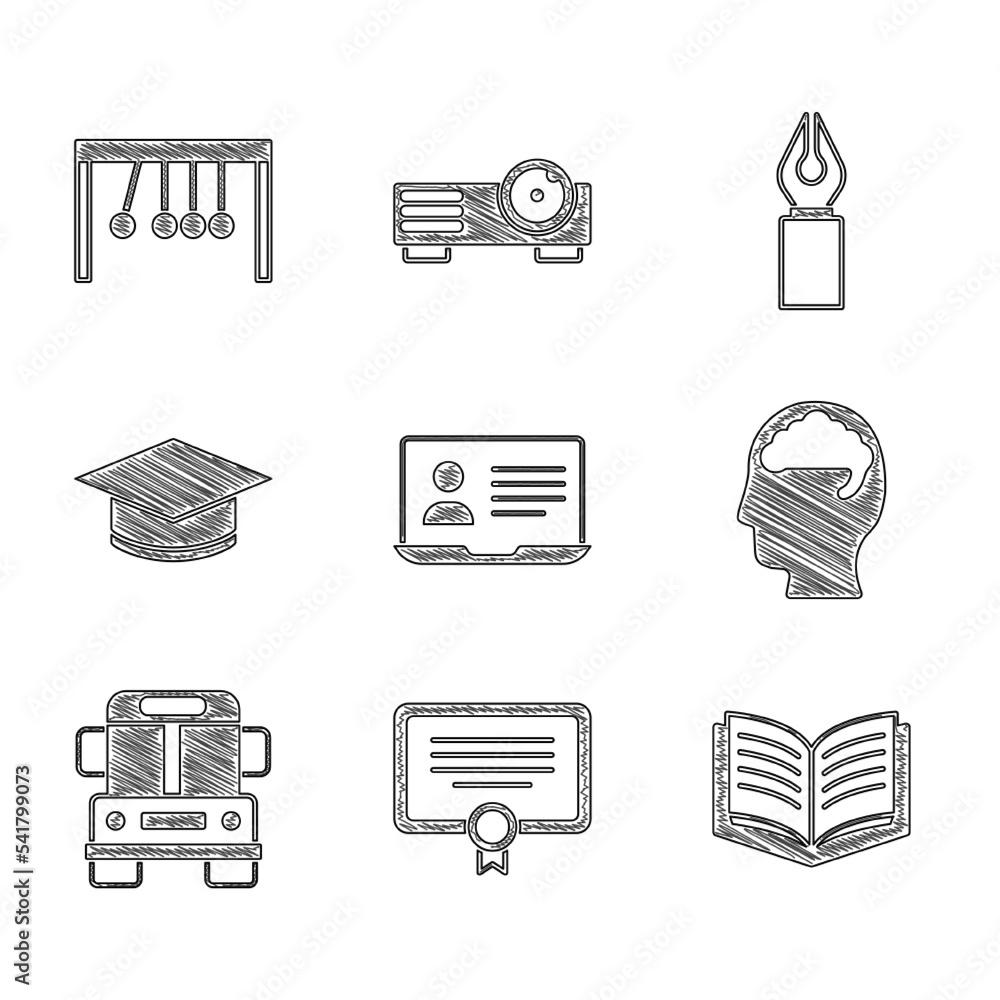 Set Online Class Certificate Template Open Book Human Brain School Bus Graduation Cap