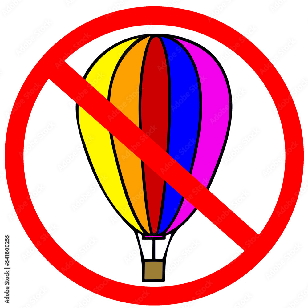 Touristic hot air balloon caution red circular road warning sign ...