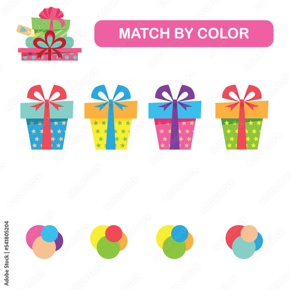 Educational children's game. Match the colors to the boxes. Child ...