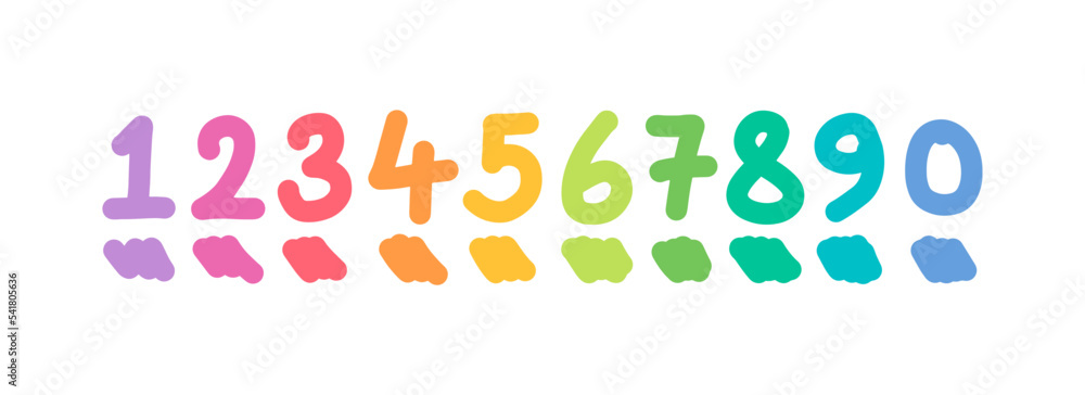 hand drawn 0-9 math numbers. scribble color 0-9 numbers. handwritten ...