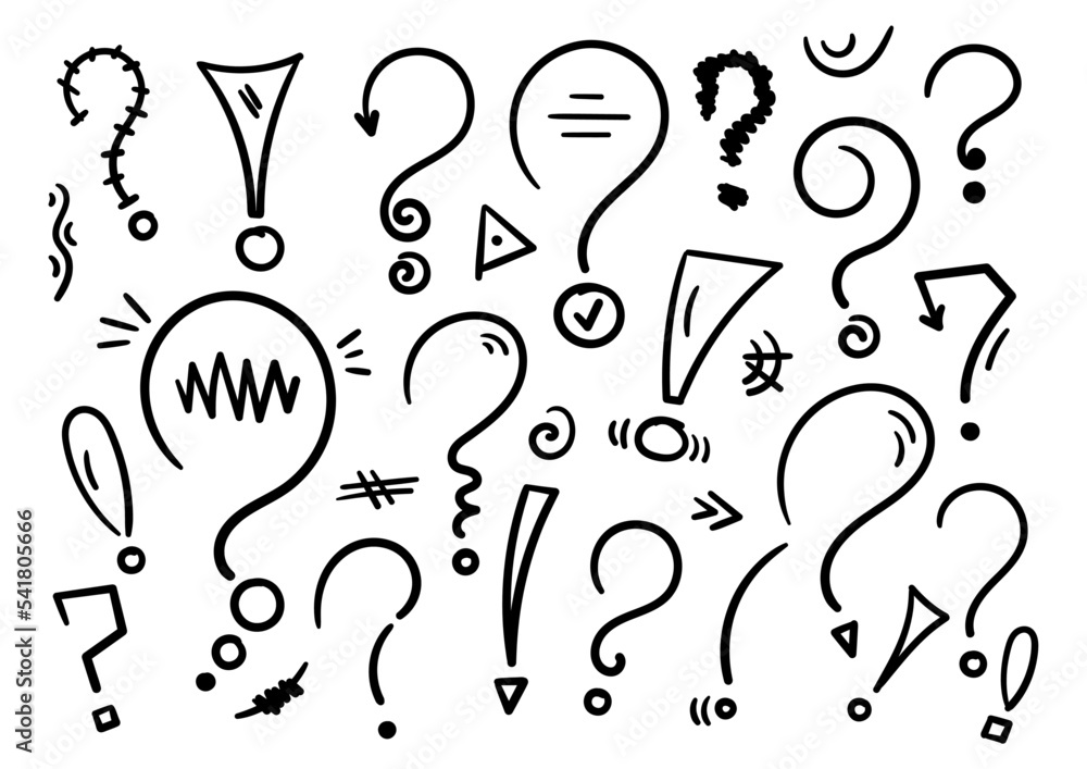 hand drawn question mark and exclamation mark set. scribble question ...
