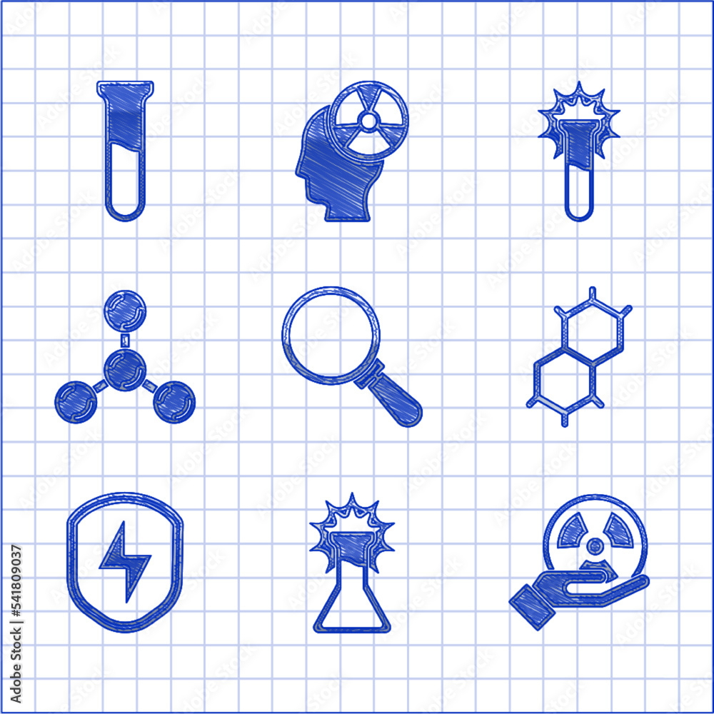 Set Magnifying glass, Test tube and flask, Radioactive, Chemical ...