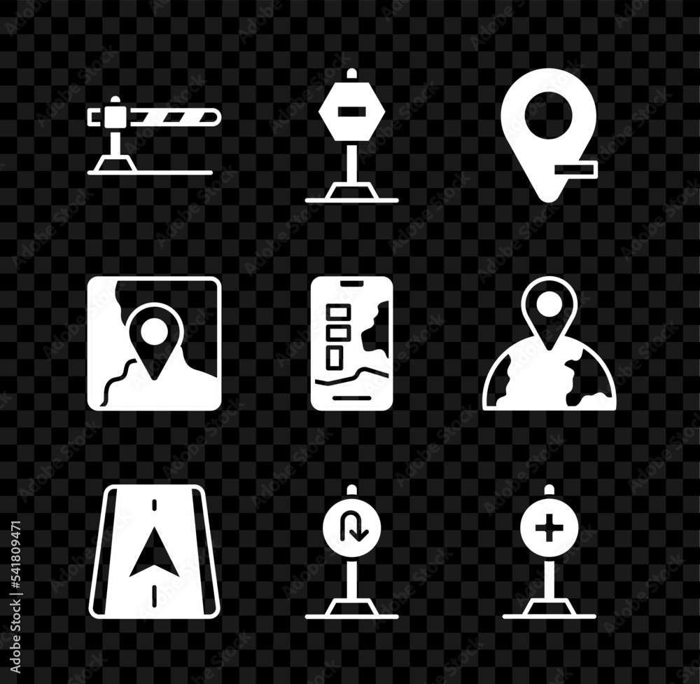 Set Parking Car Barrier Stop Sign Location City Map Navigation Turn Back Road With Cross