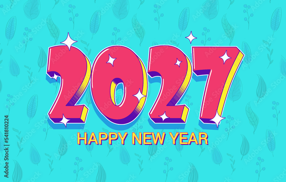 2027 Happy New Year Lettering on Blue Background. Holiday Design for Greeting Card, Invitation ...
