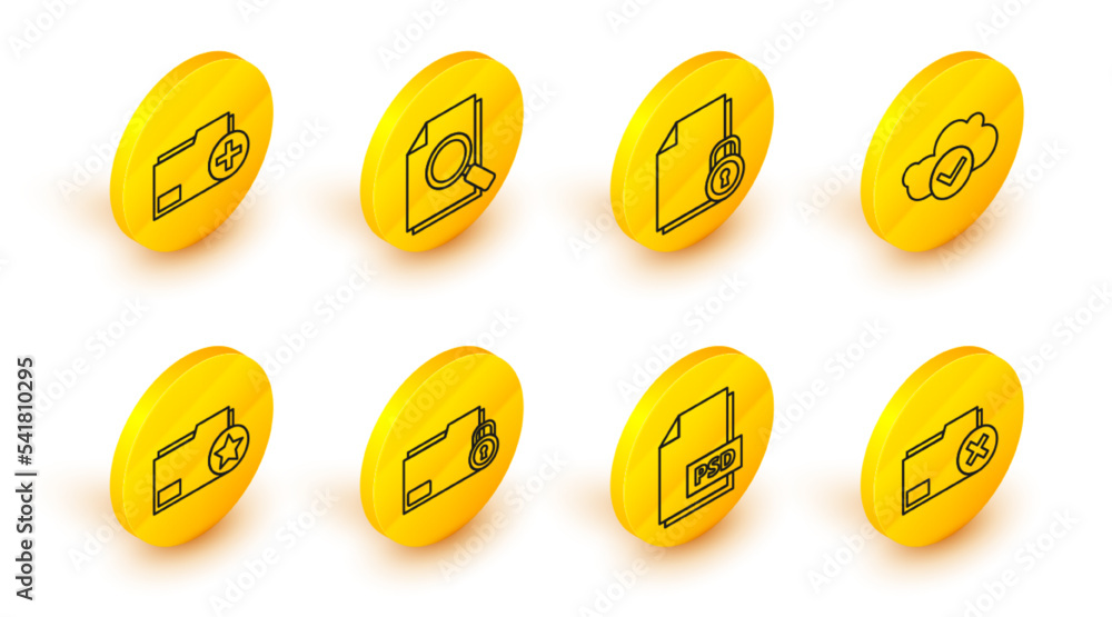 Set line Delete folder, PSD file document, Folder and lock, Document ... Set line Delete folder, PSD file document, Folder and lock, Document ...
