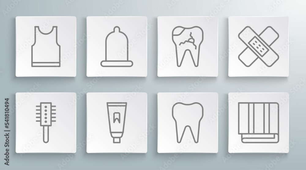 Set Line Hairbrush Condom Tube Of Toothpaste Tooth Towel Stack