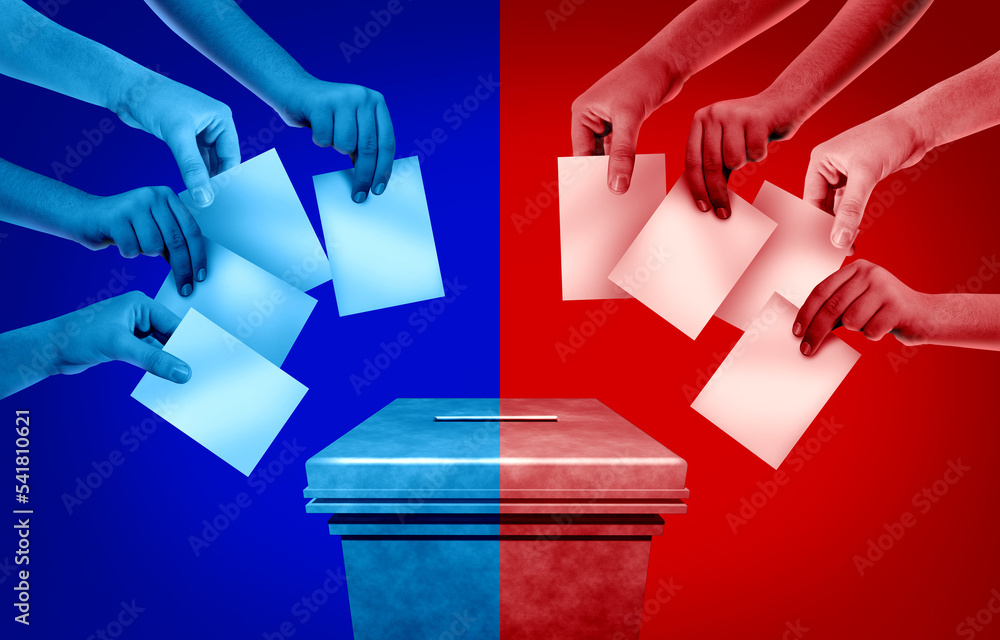 Divided voters with two American political groups and United States ...