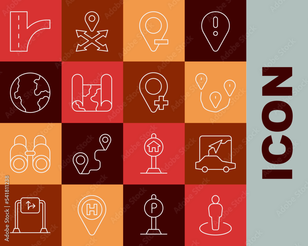 Set line Location with person, City map navigation, Route location ...