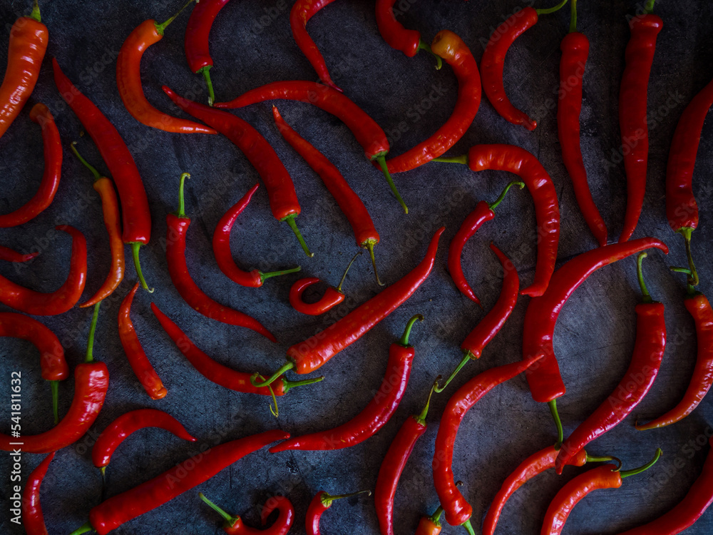 fresh red pepper pods on concrete dark background Stock Photo | Adobe Stock