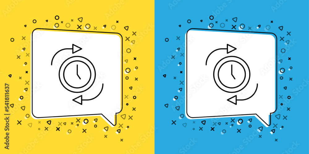 Set line Clock with arrow icon isolated on yellow and blue background ...