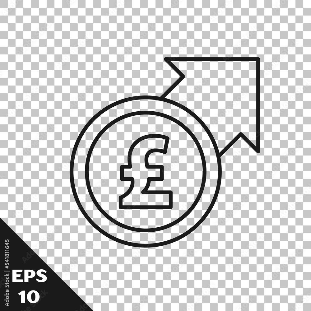 Black line Financial growth and pound sterling coin icon isolated on ...