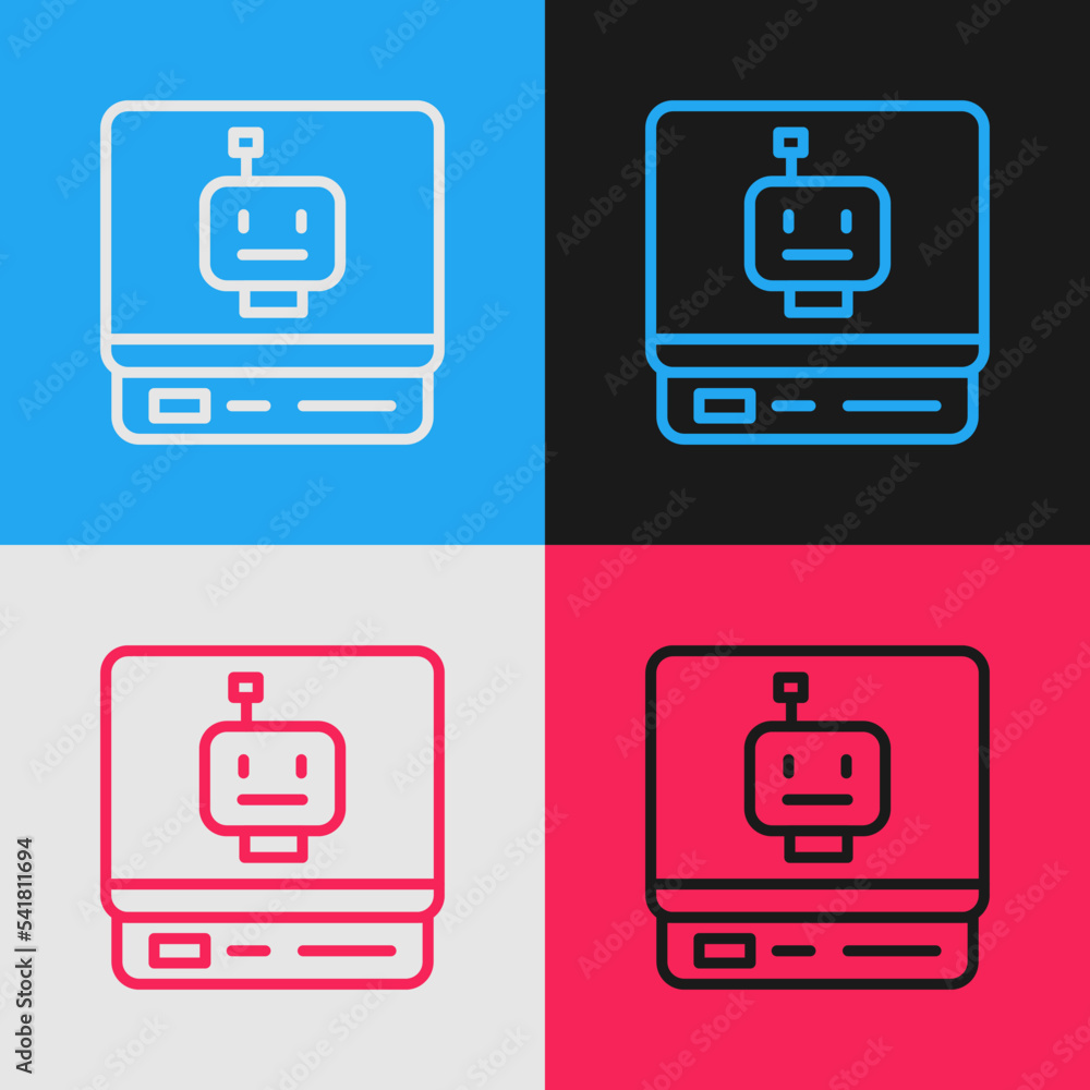Pop art line Robot icon isolated on color background. Artificial ...