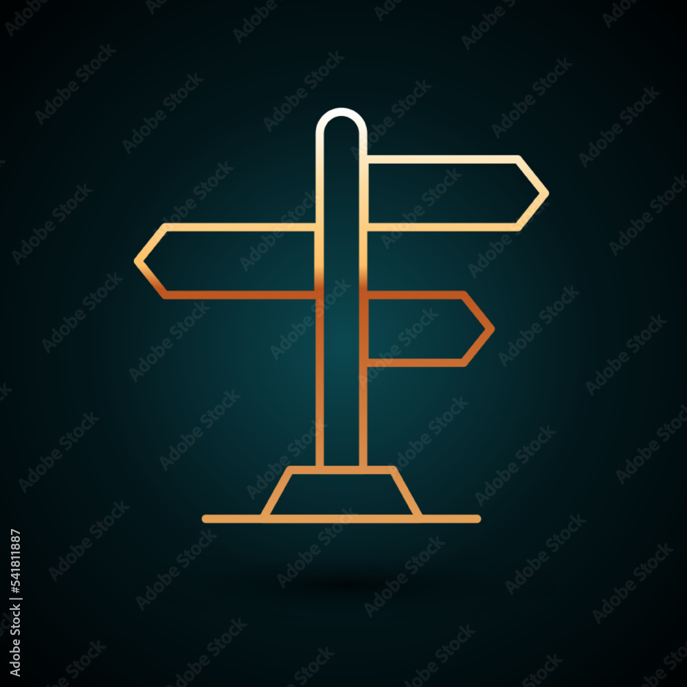 Gold line Road traffic sign. Signpost icon isolated on dark blue ...