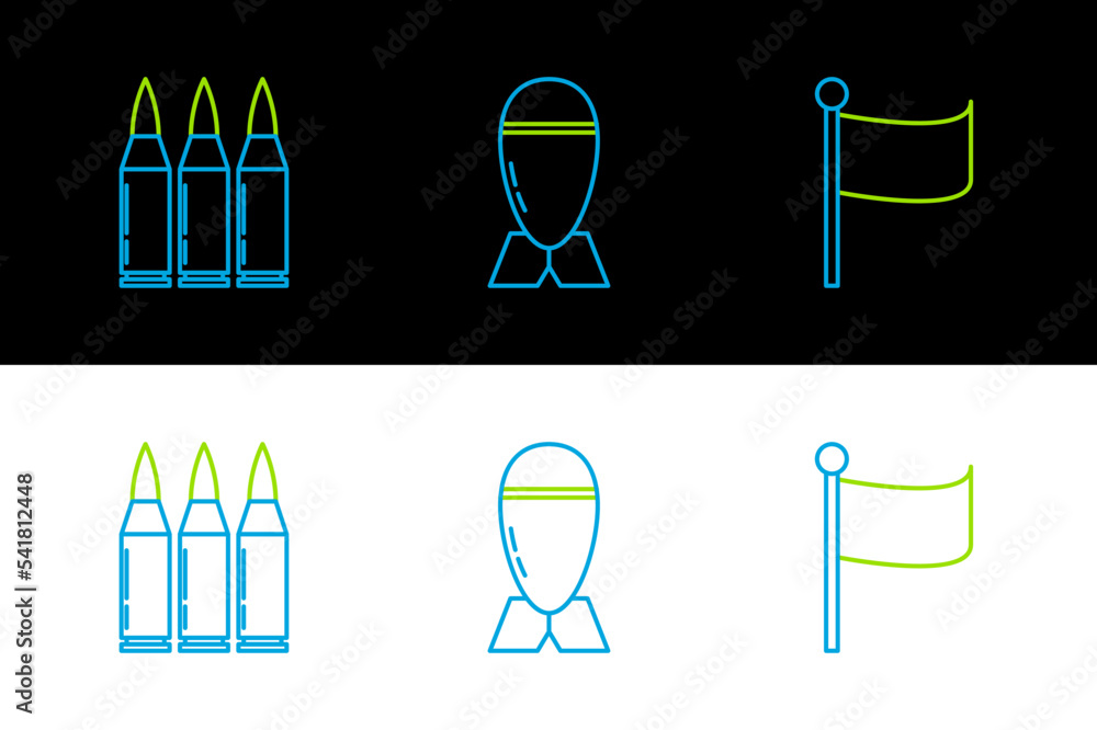 Set line Flag, Bullet and Aviation bomb icon. Vector Stock Vector ...