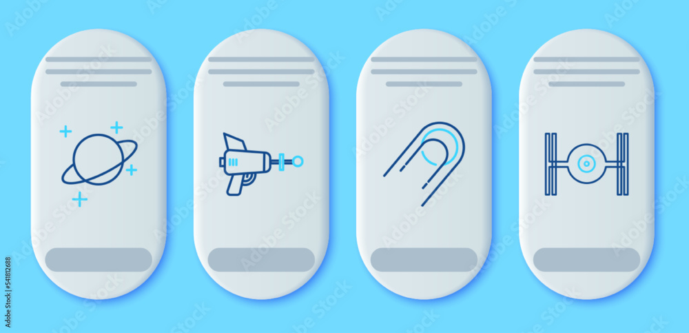 Set line Ray gun, Satellite, Planet and Cosmic ship icon. Vector Stock ...
