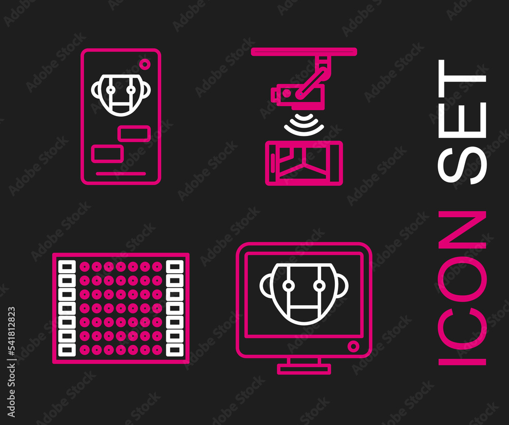 Set line Bot, Printed circuit board PCB, Wireless Controlling CCTV security camera and icon ...