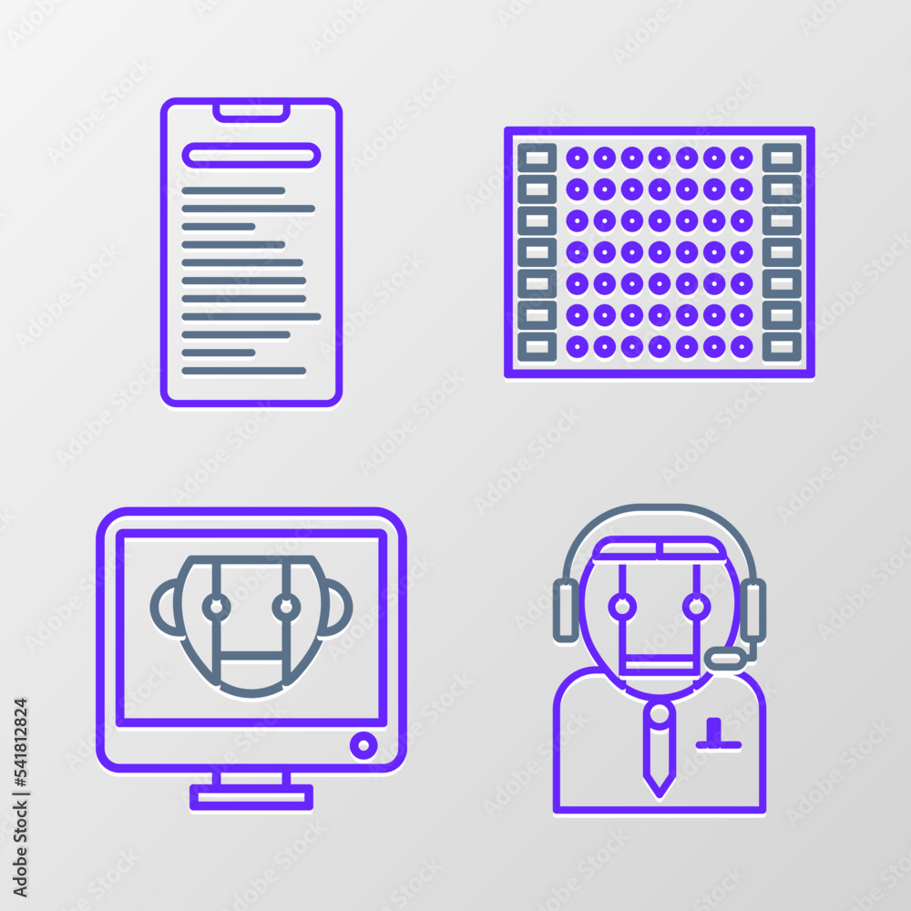 Set Line Worker Robot Bot Printed Circuit Board Pcb And Computer Api Interface Icon Vector