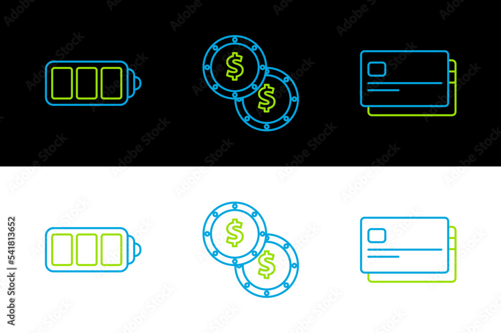 Set line Credit card, Battery charge level indicator and Coin money ... Set line Credit card, Battery charge level indicator and Coin money ...